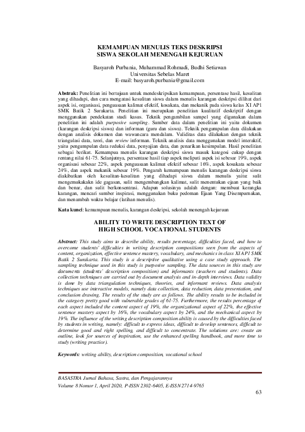 (PDF) Kemampuan Menulis Teks Deskripsi Siswa Sekolah Menengah Kejuruan