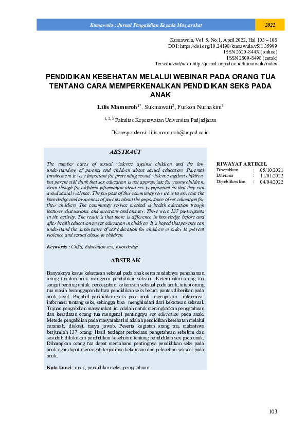 (PDF) Pendidikan Kesehatan Melalui Webinar Pada Orang Tua Tentang Cara Memperkenalkan Pendidikan ...