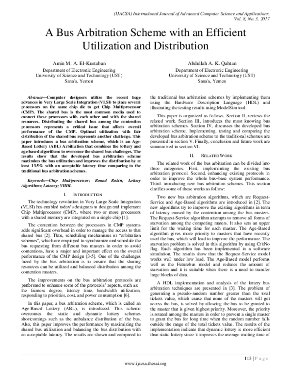 Pdf A Bus Arbitration Scheme With An Efficient Utilization And