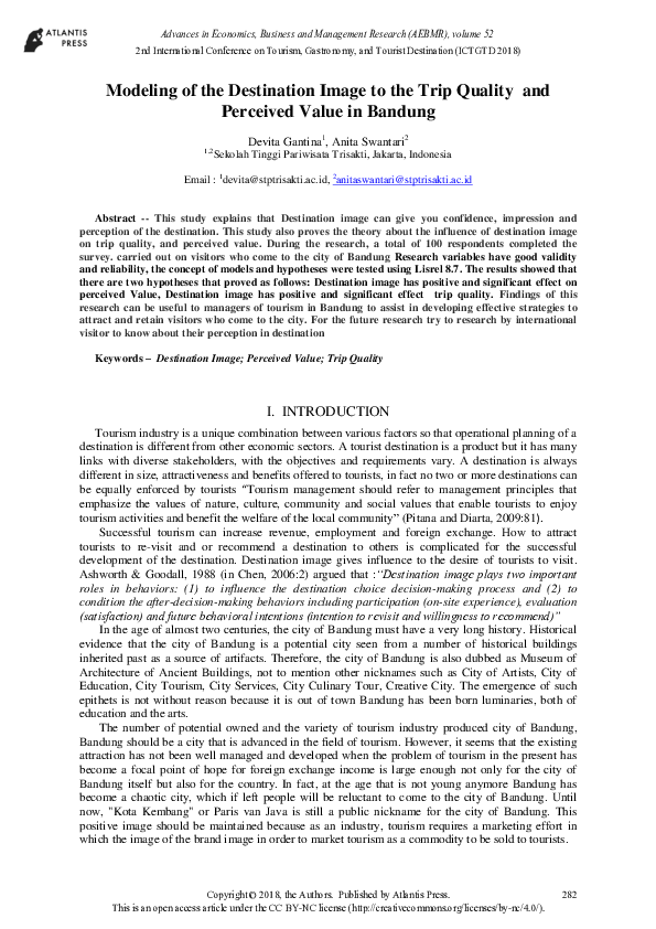 (PDF) Modeling of the Destination Image to the Trip Quality and ...