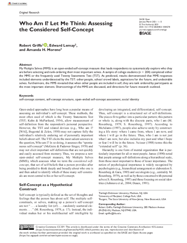 (PDF) Who Am I? Let Me Think: Assessing the Considered Self-Concept