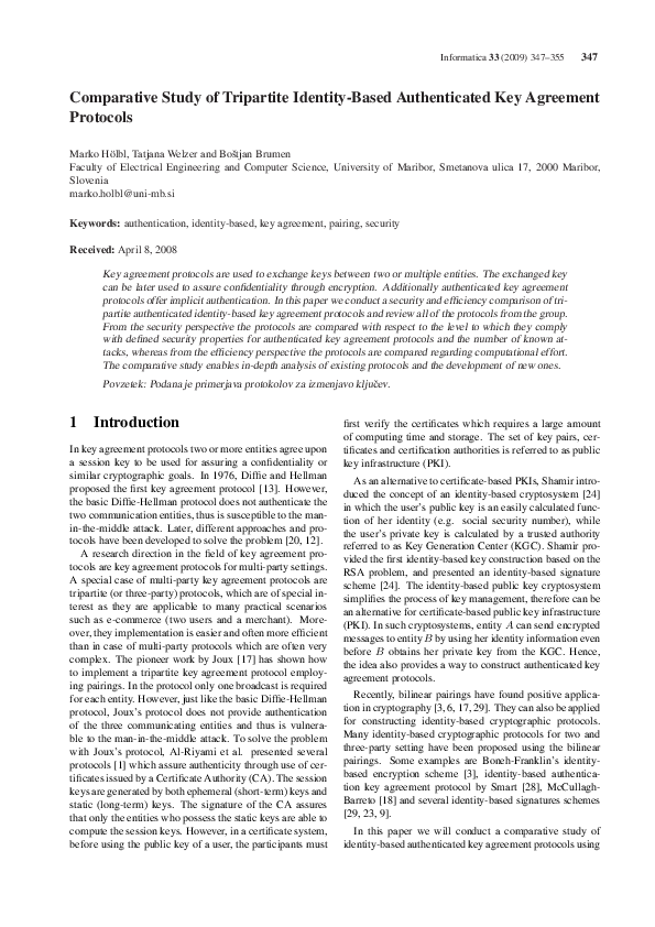 (PDF) Comparative Study of Tripartite Identity-Based Authenticated Key Agreement Protocols