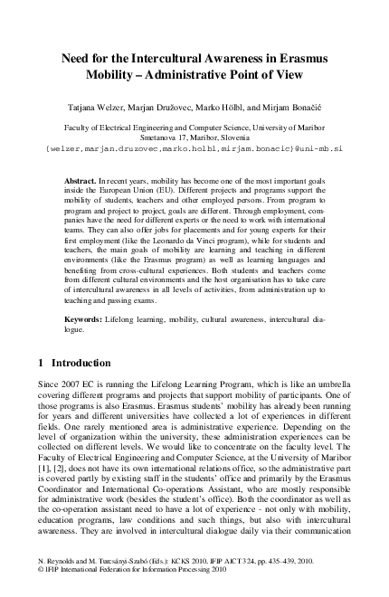 (PDF) Need for the Intercultural Awareness in Erasmus Mobility – Administrative Point of View