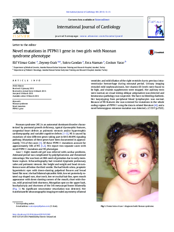 (PDF) Novel mutations in PTPN11 gene in two girls with Noonan syndrome ...