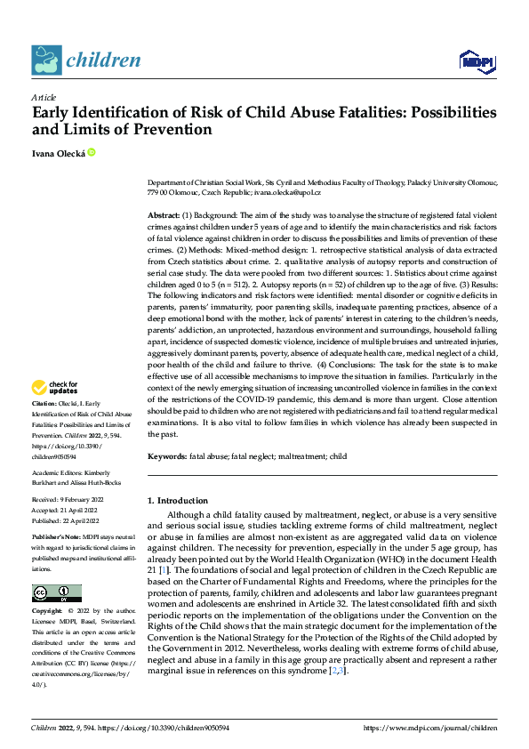 (PDF) Early Identification of Risk of Child Abuse Fatalities ...