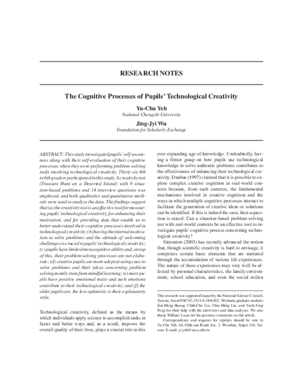 (PDF) The Cognitive Processes of Pupils' Technological Creativity