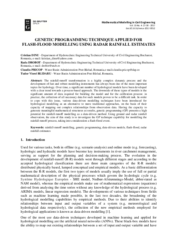 Pdf Genetic Programming Technique Applied For Flash Flood Modelling