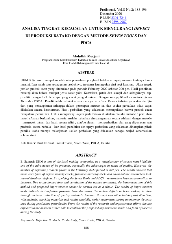 (PDF) Analisa Tingkat Kecacatan Untuk Mengurangi Defect DI Produksi ...