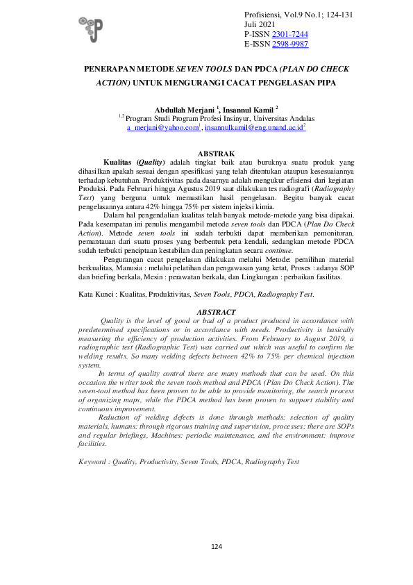 (PDF) Penerapan Metode Seven Tools Dan Pdca (Plan Do Check Action ...