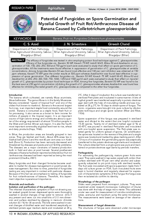 (PDF) Potential of Fungicides on Spore Germination And Mycelial Growth ...