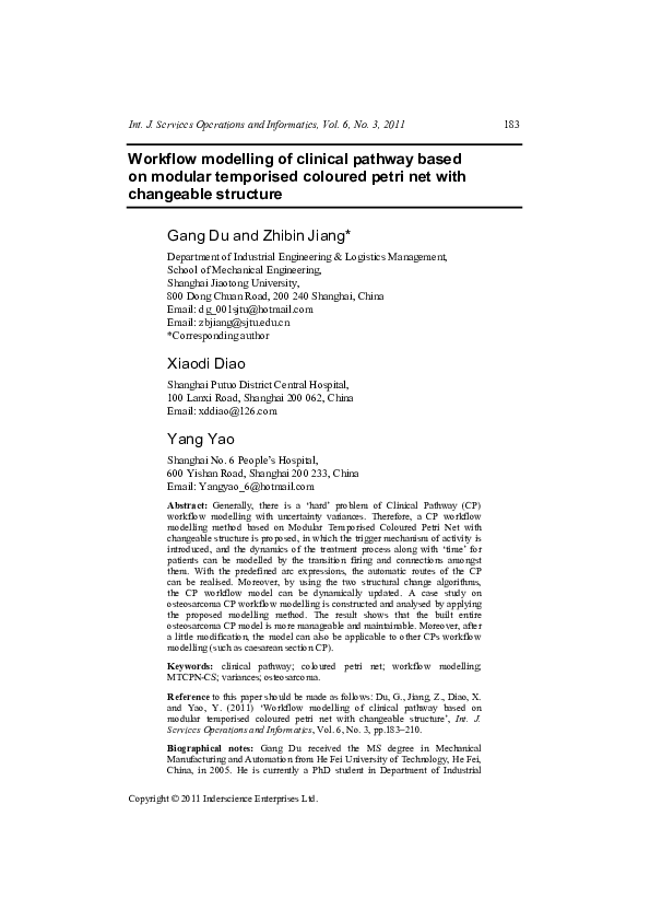 (PDF) Workflow modelling of clinical pathway based on modular temporised coloured petri net with ...