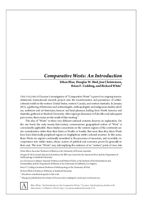 (PDF) Comparative Wests: An Introduction