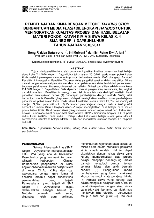 (PDF) Pembelajaran Kimia Dengan Metode Talking Stick Berbantuan Media ...