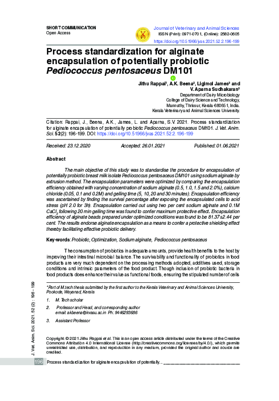 (PDF) Process standardization for alginate encapsulation of potentially probiotic Pediococcus ...