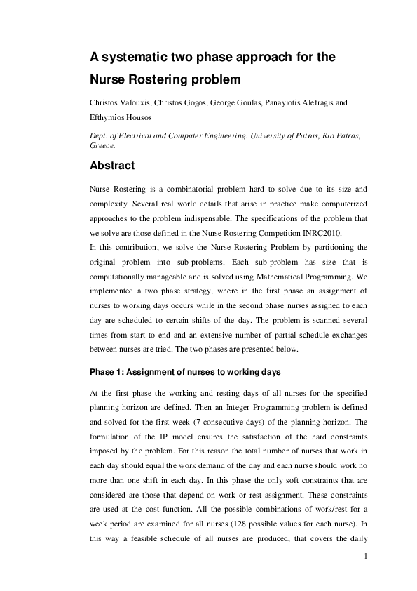 (PDF) A systematic two phase approach for the nurse rostering problem