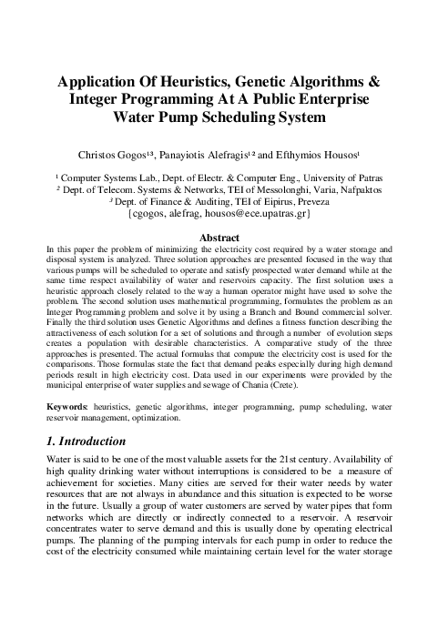 Pdf Application Of Heuristics Genetic Algorithms And Integer Programming At A Public Enterprise