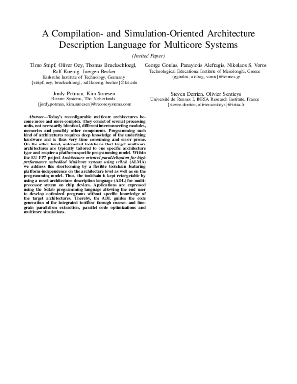 Pdf A Compilation And Simulation Oriented Architecture Description Language For Multicore 