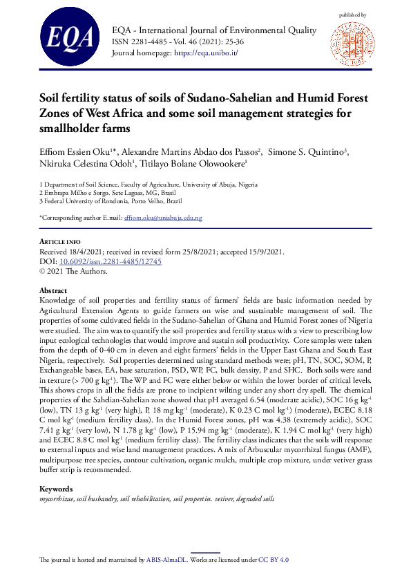 (PDF) Soil fertility status of soils of Sudano-Sahelian and Humid Forest Zones of West Africa ...