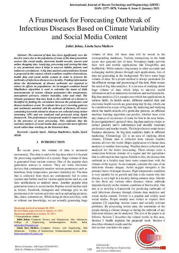 (PDF) A Framework for Forecasting Outbreak of Infectious Diseases Based on Climate Variability ...