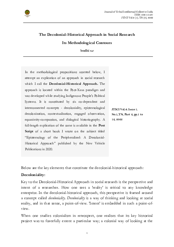 (PDF) The Decolonial-Historical Approach in Social Research: Its ...