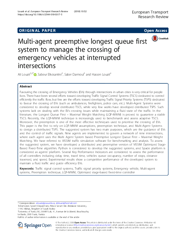 (PDF) Multi-agent preemptive longest queue first system to manage the crossing of emergency ...