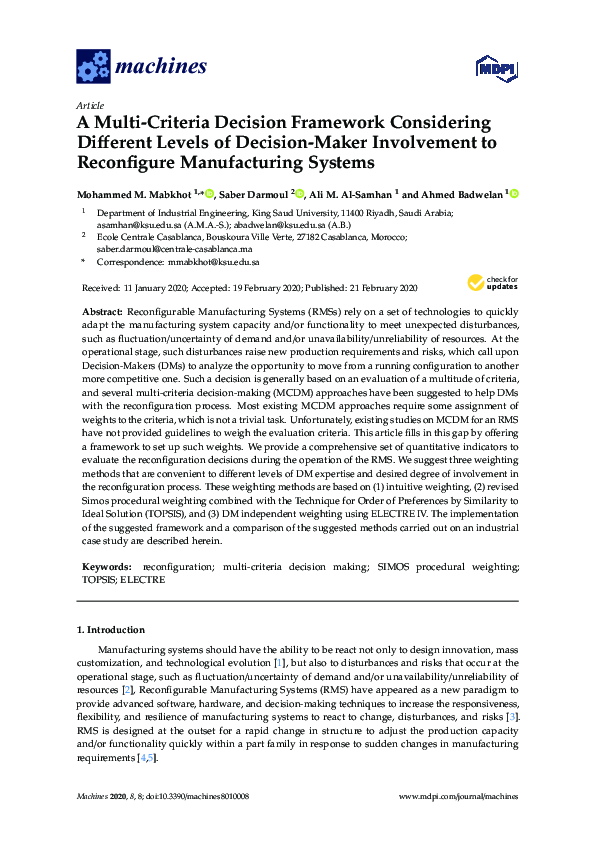 (PDF) A Multi-Criteria Decision Framework Considering Different Levels of Decision-Maker ...