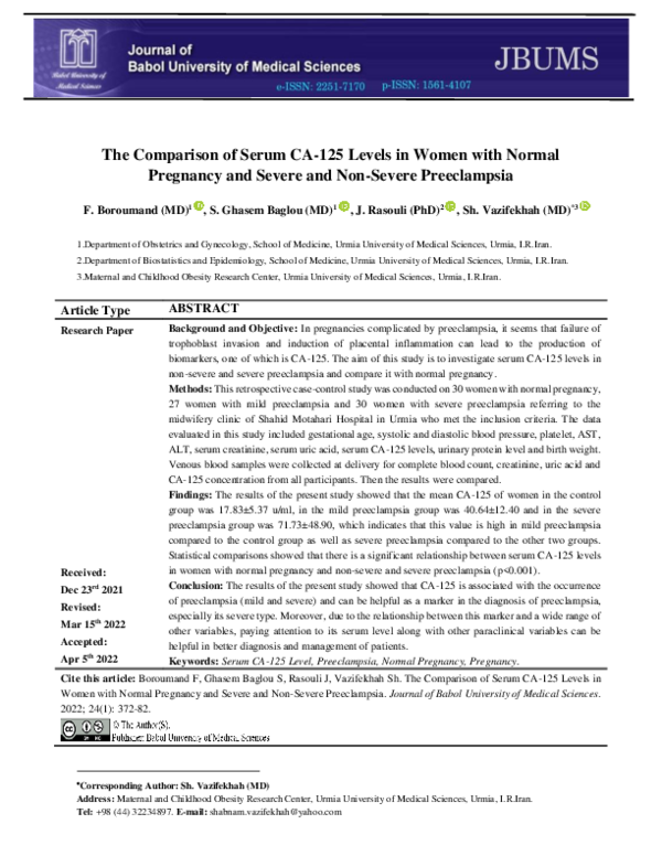 (PDF) The Comparison of Serum CA-125 Levels in Women with Normal ...