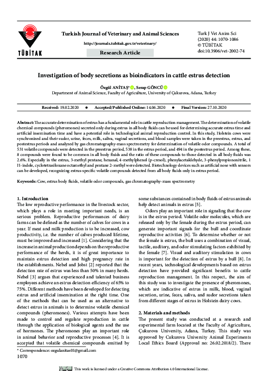 Pdf Investigation Of Body Secretions As Bioindicators In Cattle
