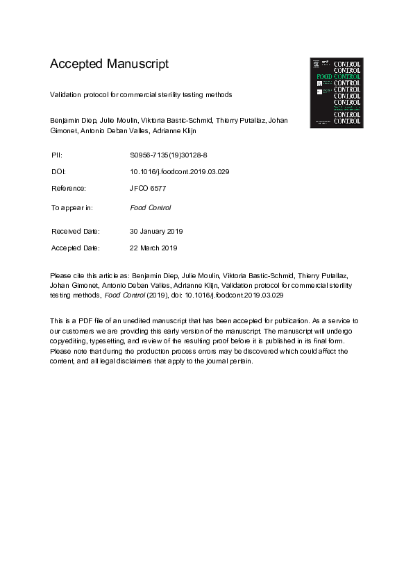 (PDF) Validation protocol for commercial sterility testing methods