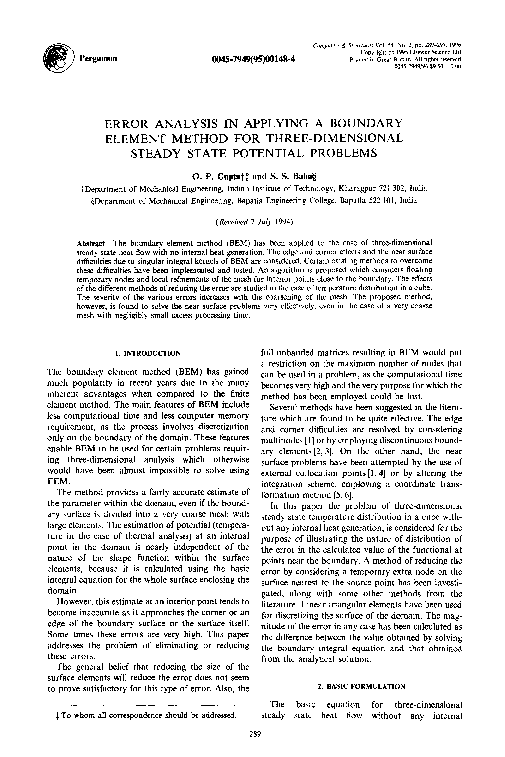 Pdf Error Analysis In Applying A Boundary Element Method For Three Dimensional Steady State