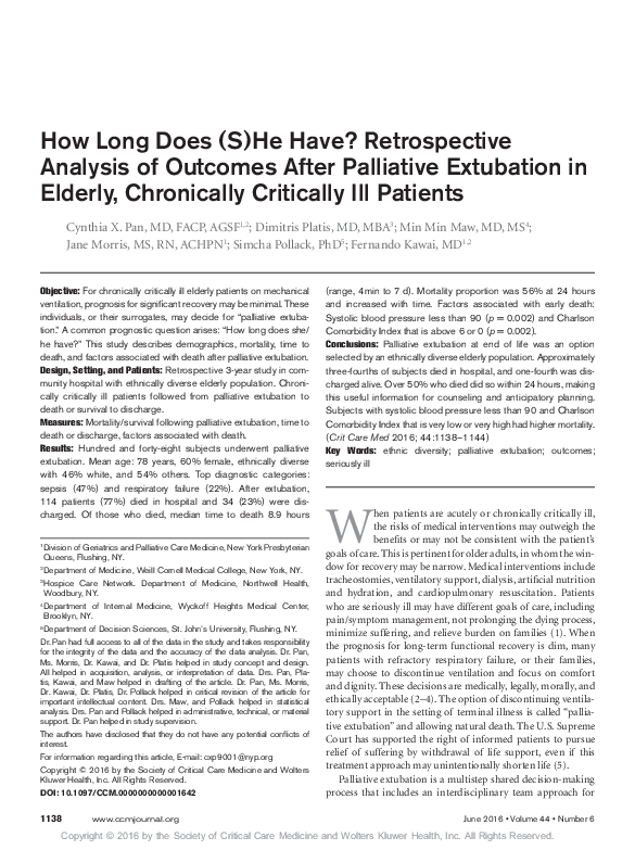 (PDF) How Long Does (S)He Have? Retrospective Analysis of Outcomes ...