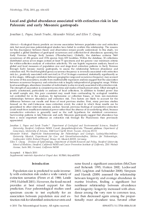 (PDF) Local and global abundance associated with extinction risk in late Paleozoic and early ...