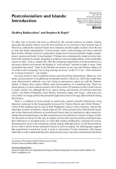 (PDF) Postcolonialism and Islands: Introduction