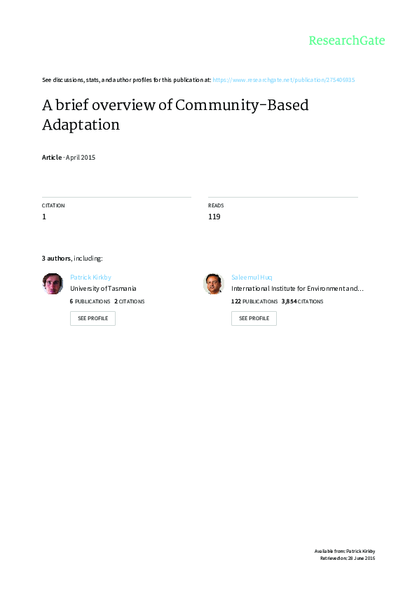 (PDF) A brief overview of Community-Based Adaptation