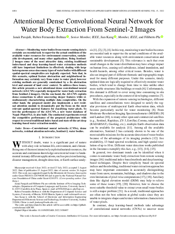 (PDF) Attentional Dense Convolutional Neural Network for Water Body Extraction From Sentinel-2 ...