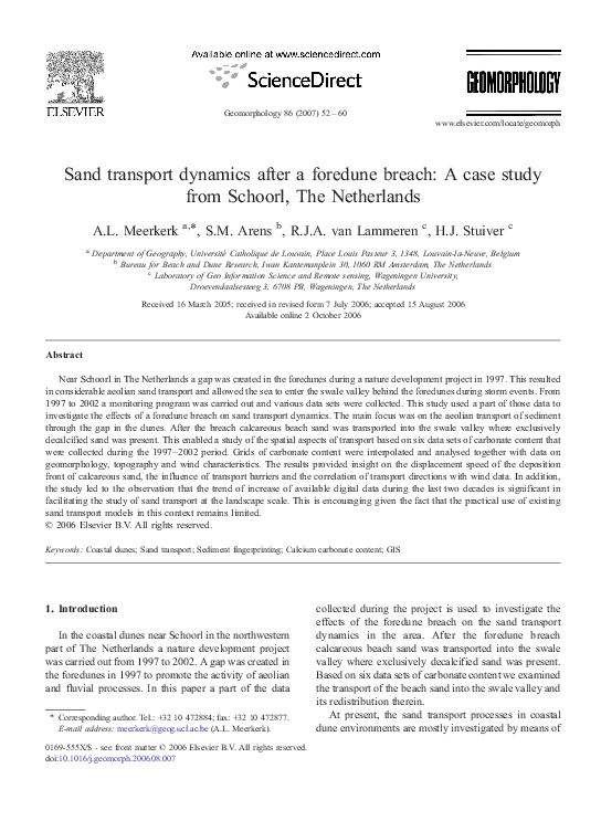 (PDF) Sand transport dynamics after a foredune breach: A case study ...