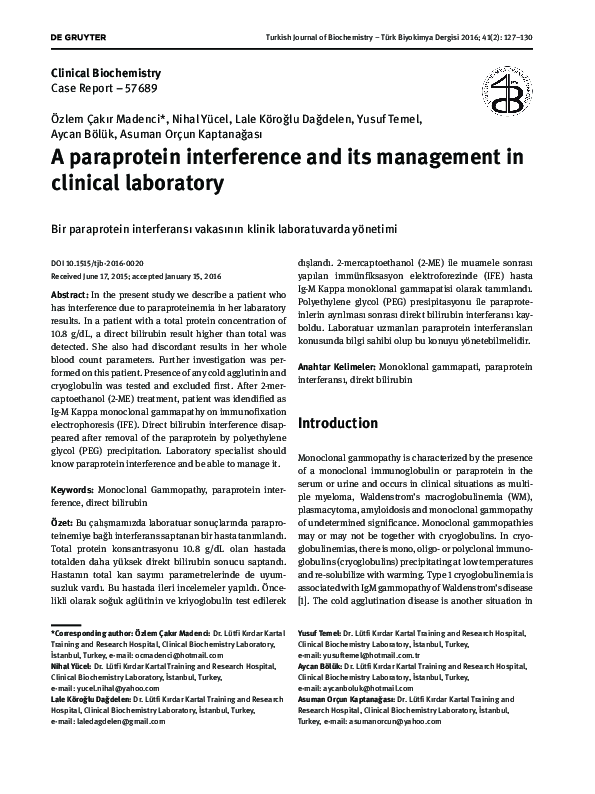 (PDF) A paraprotein interference and its management in clinical ...