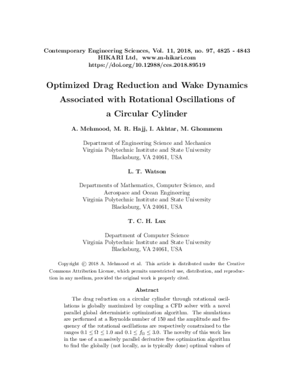 Pdf Optimized Drag Reduction And Wake Dynamics Associated With Rotational Oscillations Of A