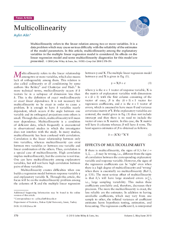 (PDF) Multicollinearity