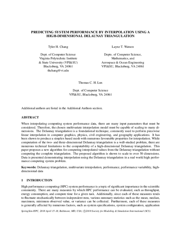 Pdf Predicting System Performance By Interpolation Using A High