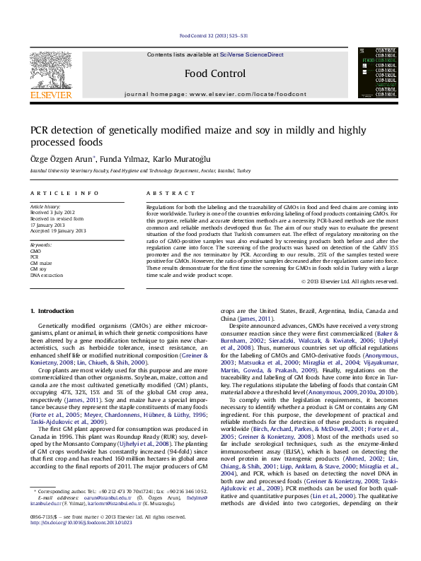 (PDF) PCR detection of genetically modified maize and soya in mildly ...