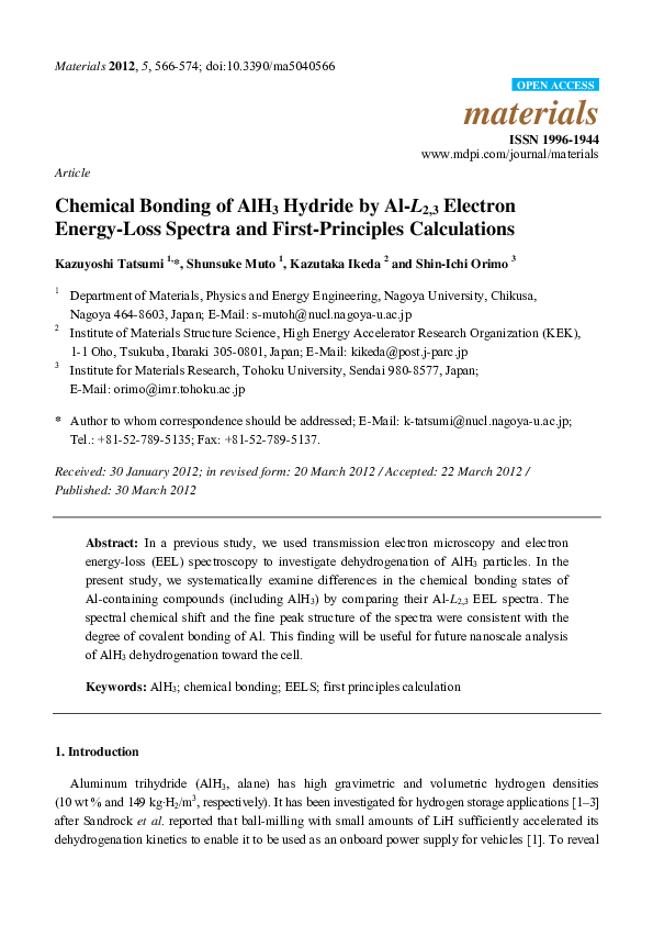 (PDF) Chemical Bonding of AlH3 Hydride by Al-L2,3 Electron Energy-Loss ...
