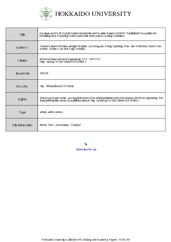 Pdf Development Of A 3d Hybrid Finite Discrete Element Simulator