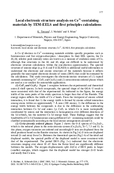 (PDF) Local electronic structure analysis on Ce3+-containing materials by TEM-EELS and first ...