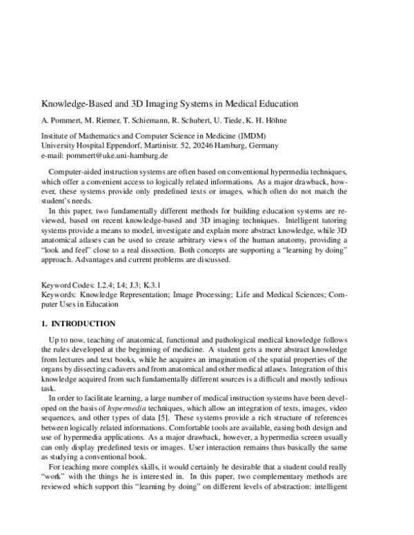 (PDF) Knowledge-Based and 3D Imaging Systems in Medical Education