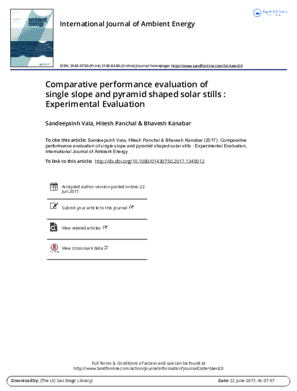 (PDF) Comparative performance evaluation of single-slope and pyramid-shaped solar stills ...