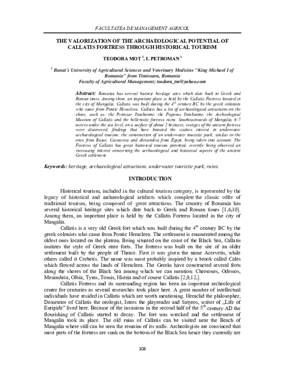 (PDF) The Valorization of the Archaeological Potential of Callatis ...