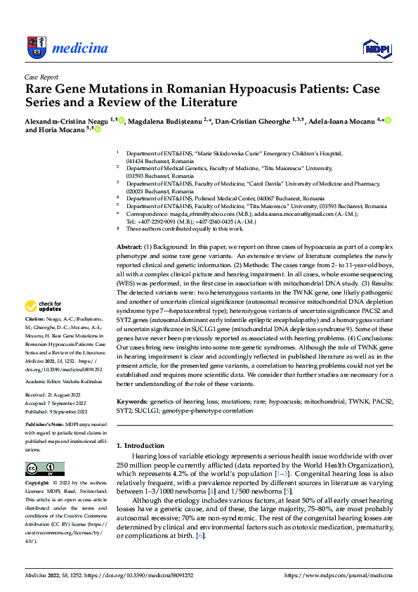 (PDF) Rare Gene Mutations in Romanian Hypoacusis Patients: Case Series ...