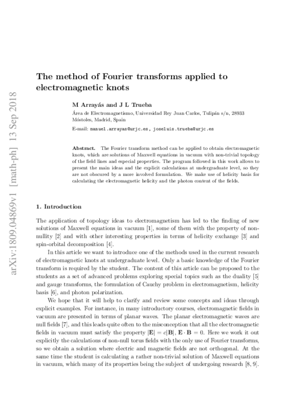 Pdf Fourier Transforms For Electromagnetic Knots