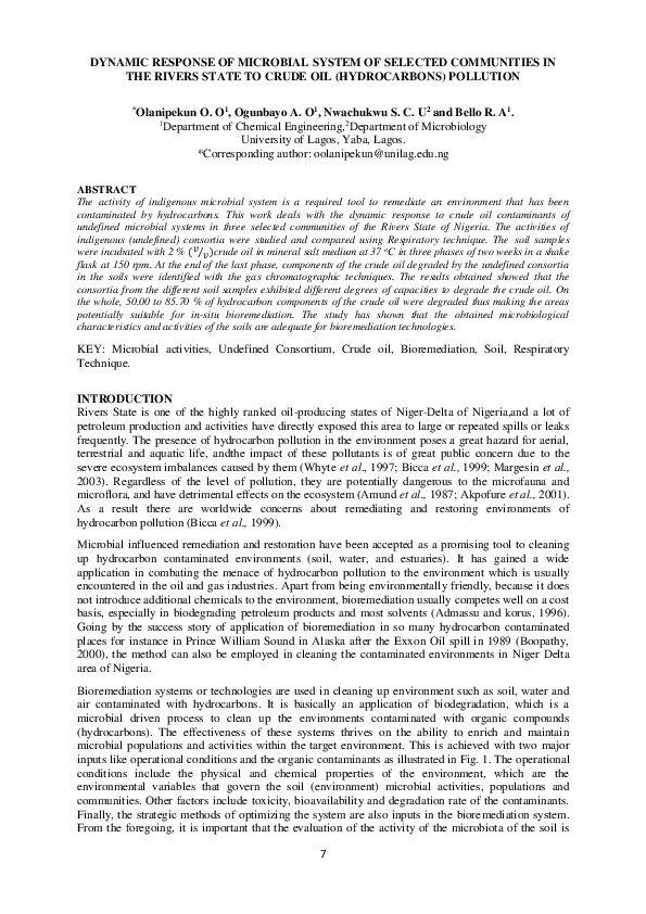 (PDF) Dynamic Response of microbial System of Selected Communities in the Rivers State to Crude ...
